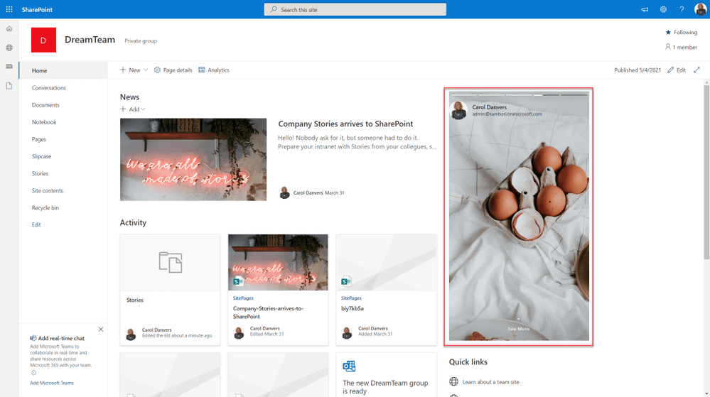 Engage your Modern Workplace users with SharePoint stories/reels