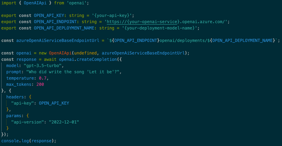 Using OpenAI NodeJS library in SharePoint calling Azure OpenAI service