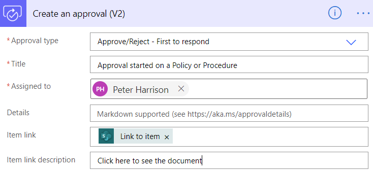Request approval in Microsoft Teams for a selected item in SharePoint